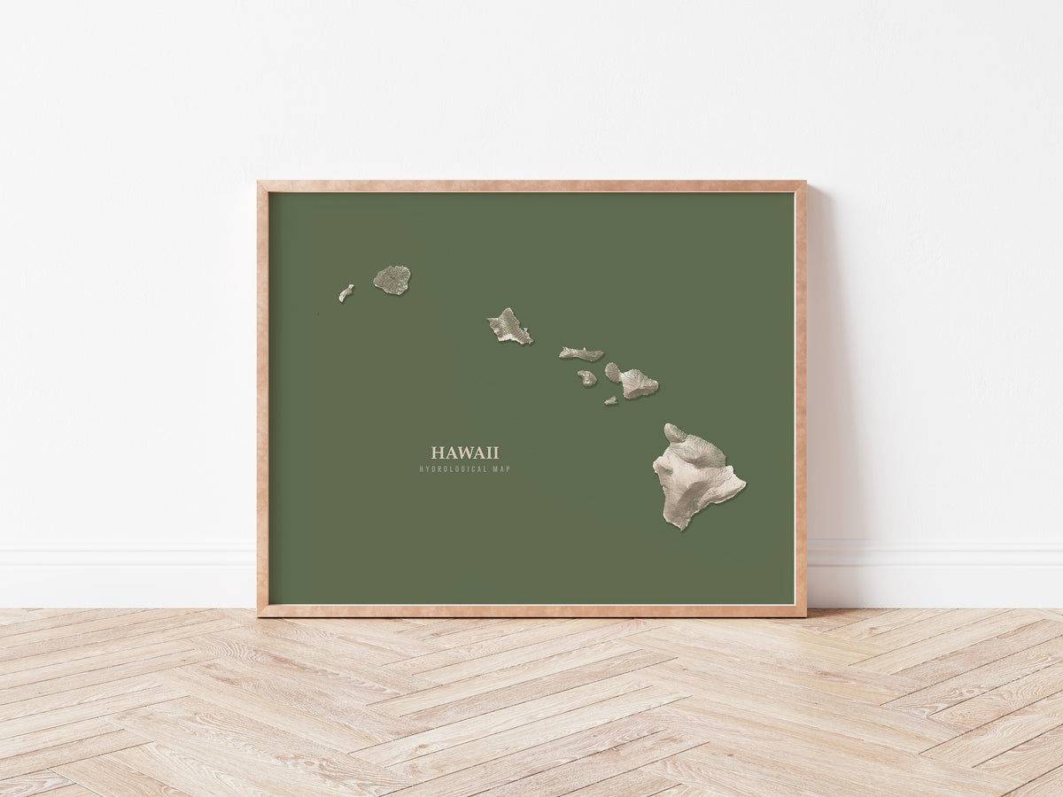Hawaii Hydrological Map Poster Green – Maps By Paige